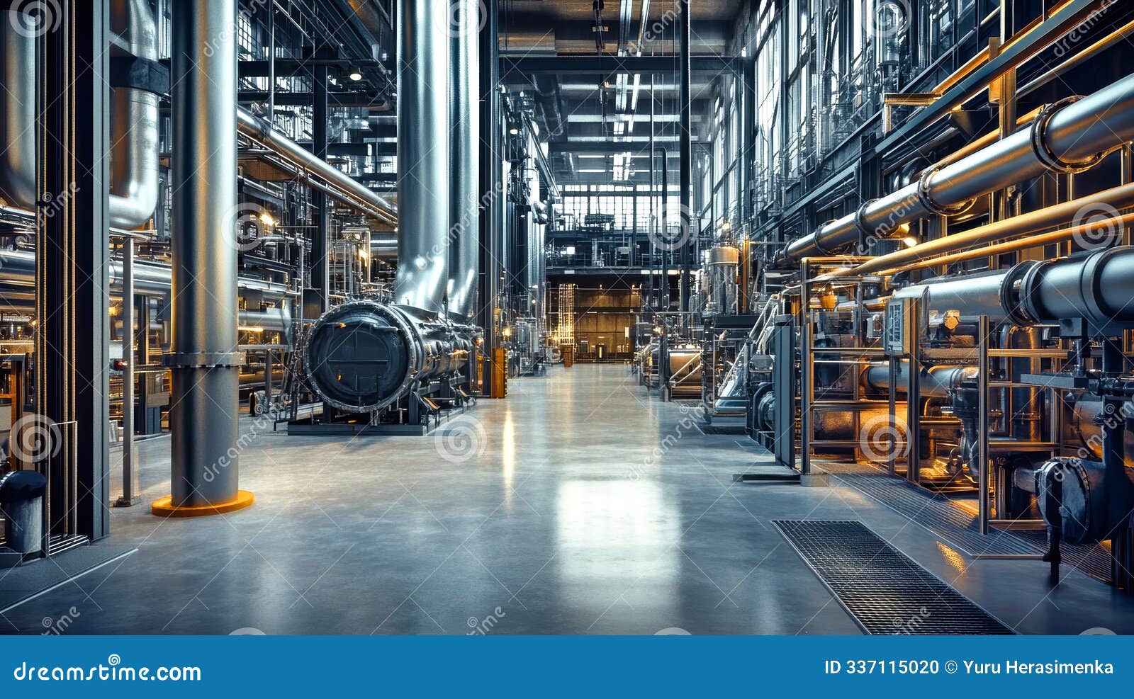 Inside a Modern Industrial Factory, Workers in Hard Hats Navigate a ...