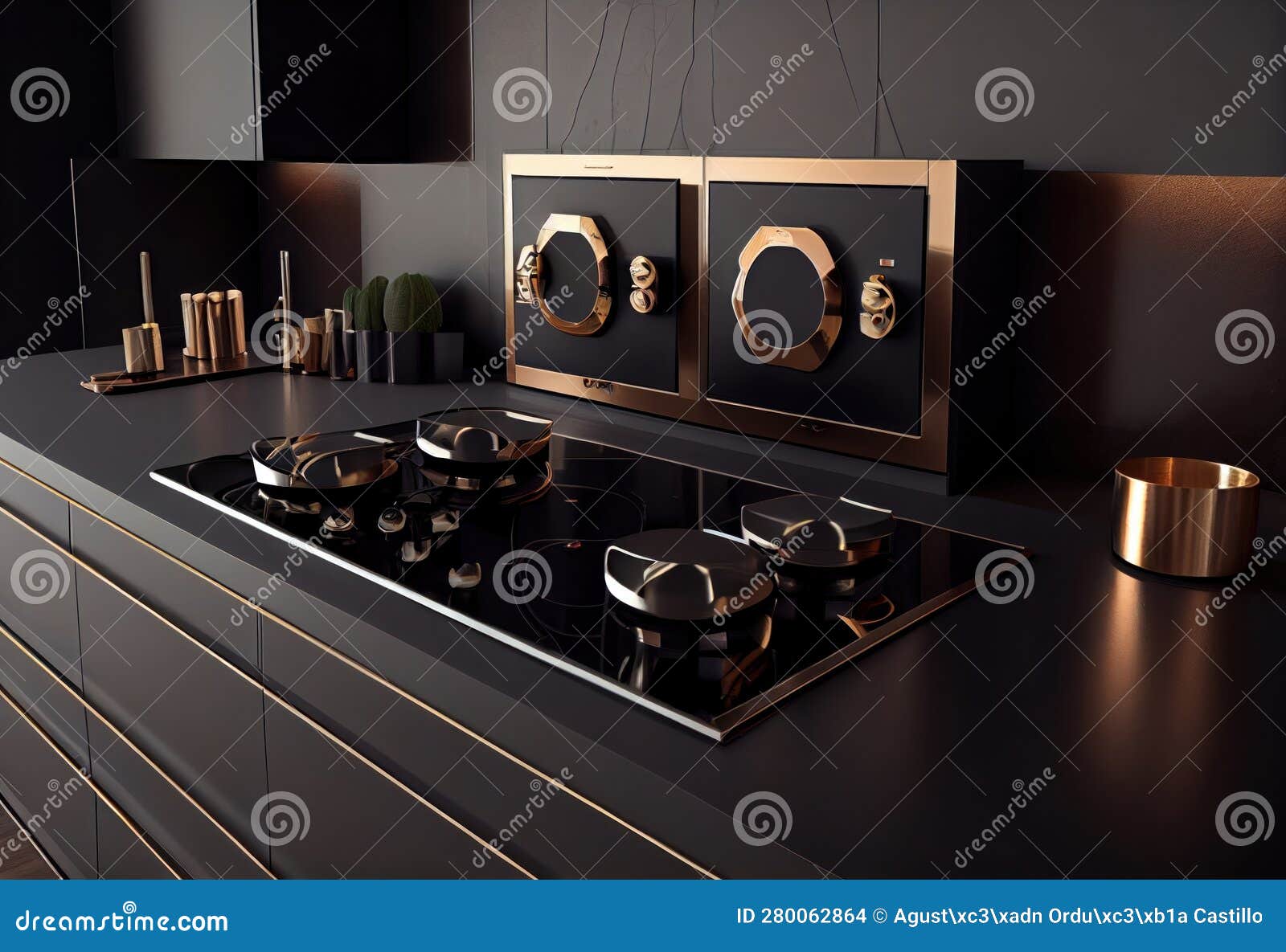 Inside a Modern Kitchen, with Dim Lighting. Generative AI. Stock ...