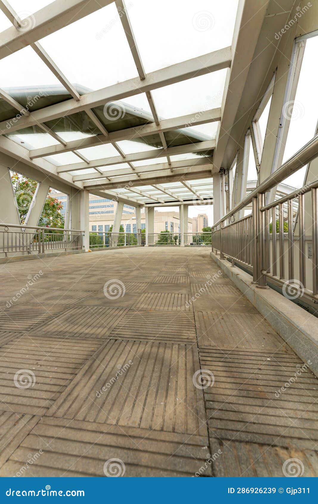 Inside of a Modern Overhead Pedestrian Bridge Stock Image - Image of ...