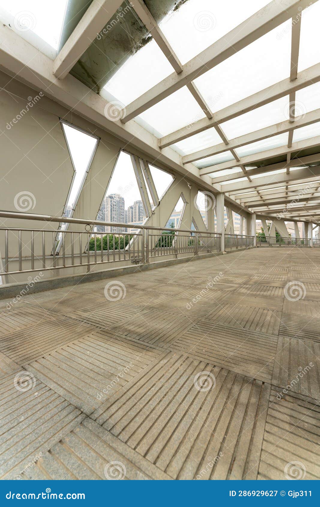 Inside of a Modern Overhead Pedestrian Bridge Stock Image - Image of ...