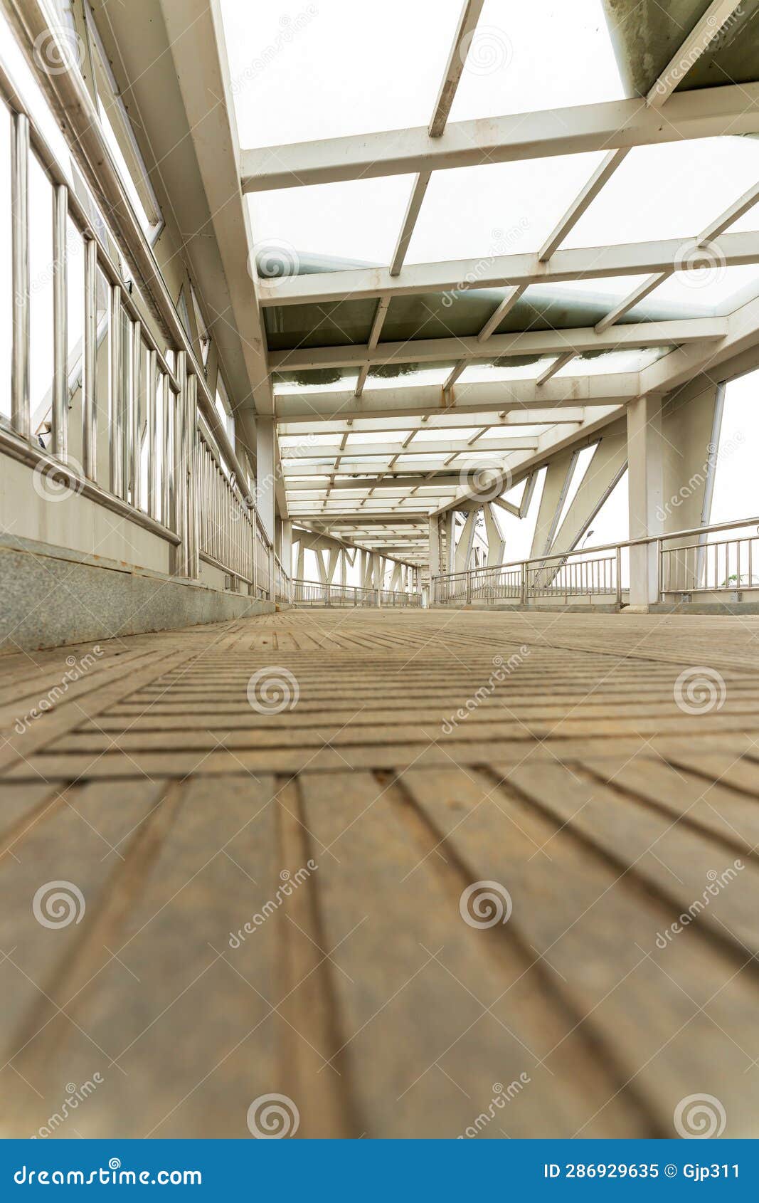 Inside of a Modern Overhead Pedestrian Bridge Stock Image - Image of ...