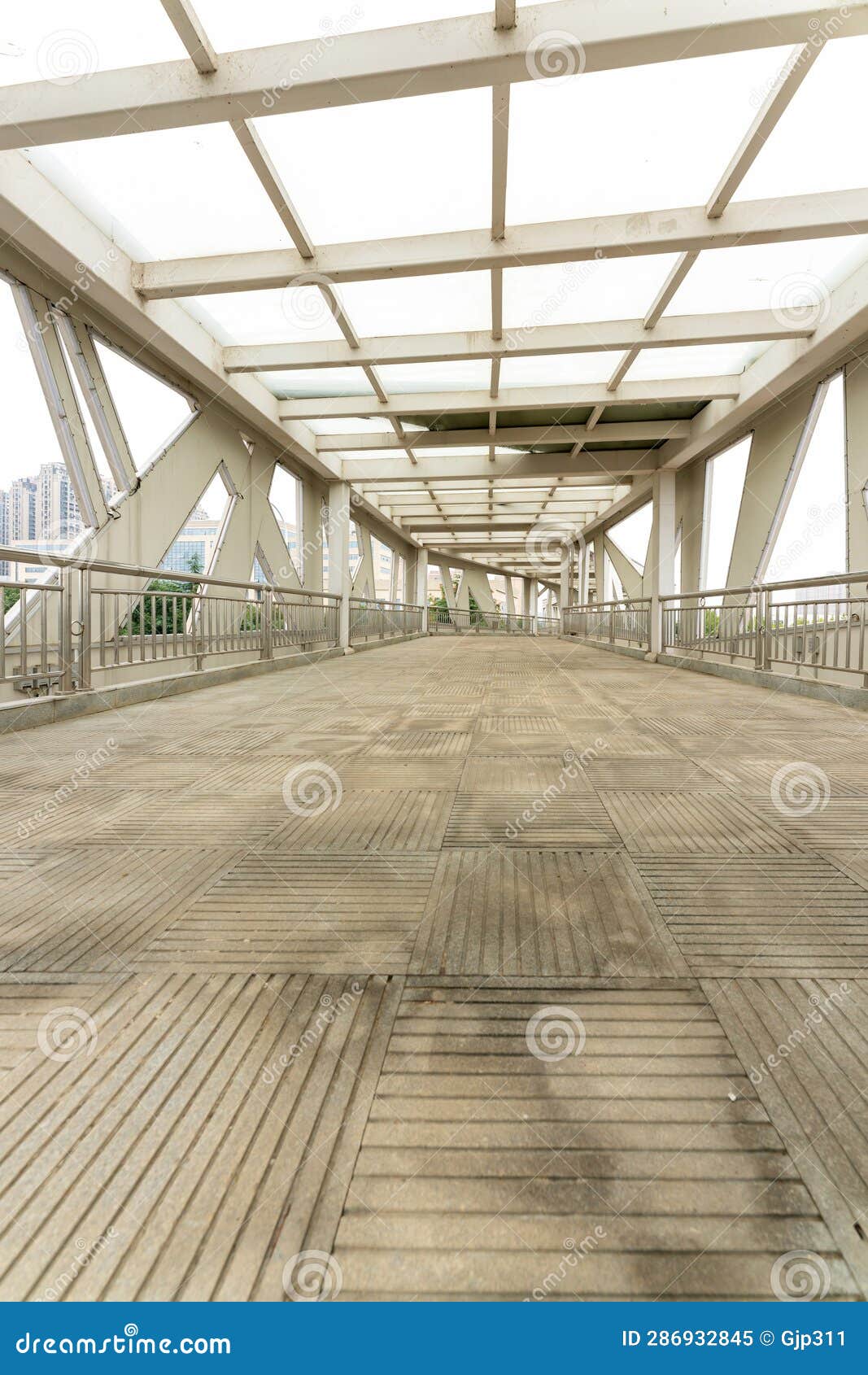 Inside of a Modern Overhead Pedestrian Bridge Stock Image - Image of ...