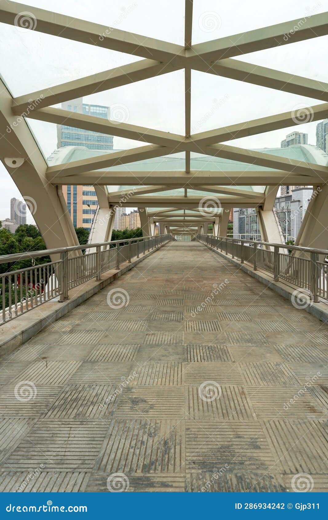 Inside of a Modern Overhead Pedestrian Bridge Stock Photo - Image of ...