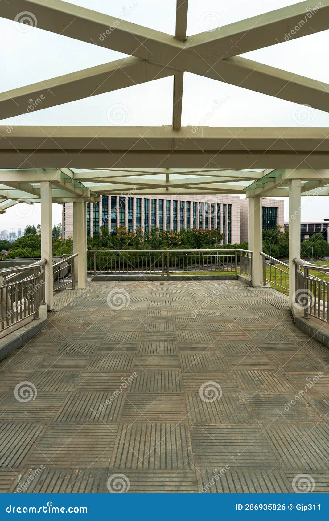 Inside of a Modern Overhead Pedestrian Bridge Stock Photo - Image of ...