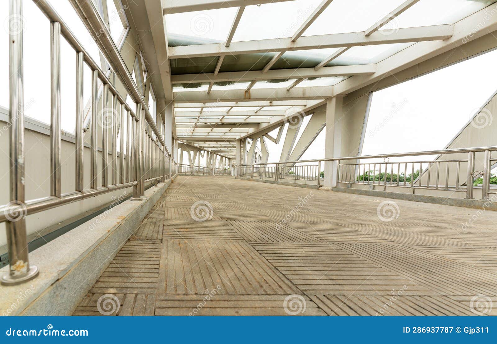 Inside of a Modern Overhead Pedestrian Bridge Stock Image - Image of ...