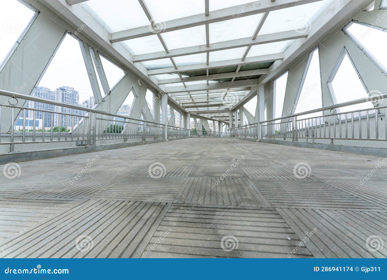 Inside of a Modern Overhead Pedestrian Bridge Stock Photo - Image of ...