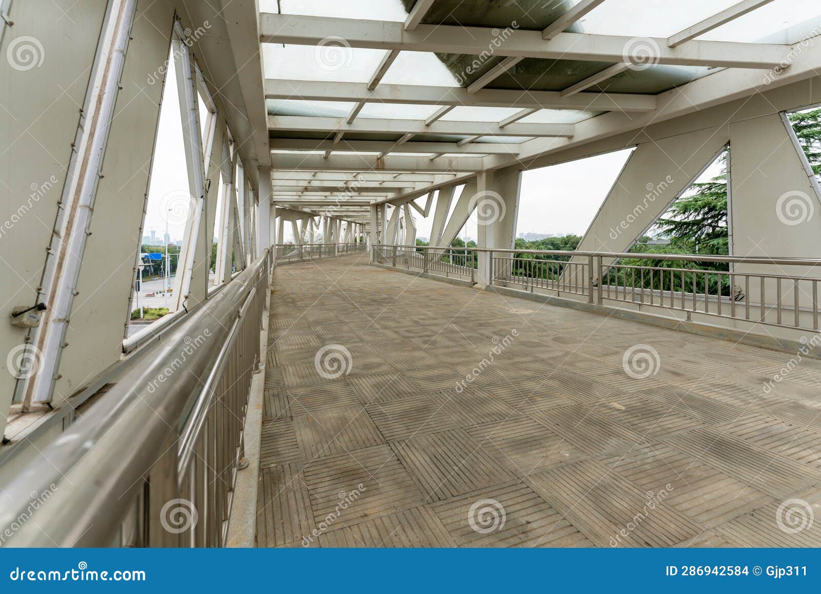 Inside of a Modern Overhead Pedestrian Bridge Stock Photo - Image of ...