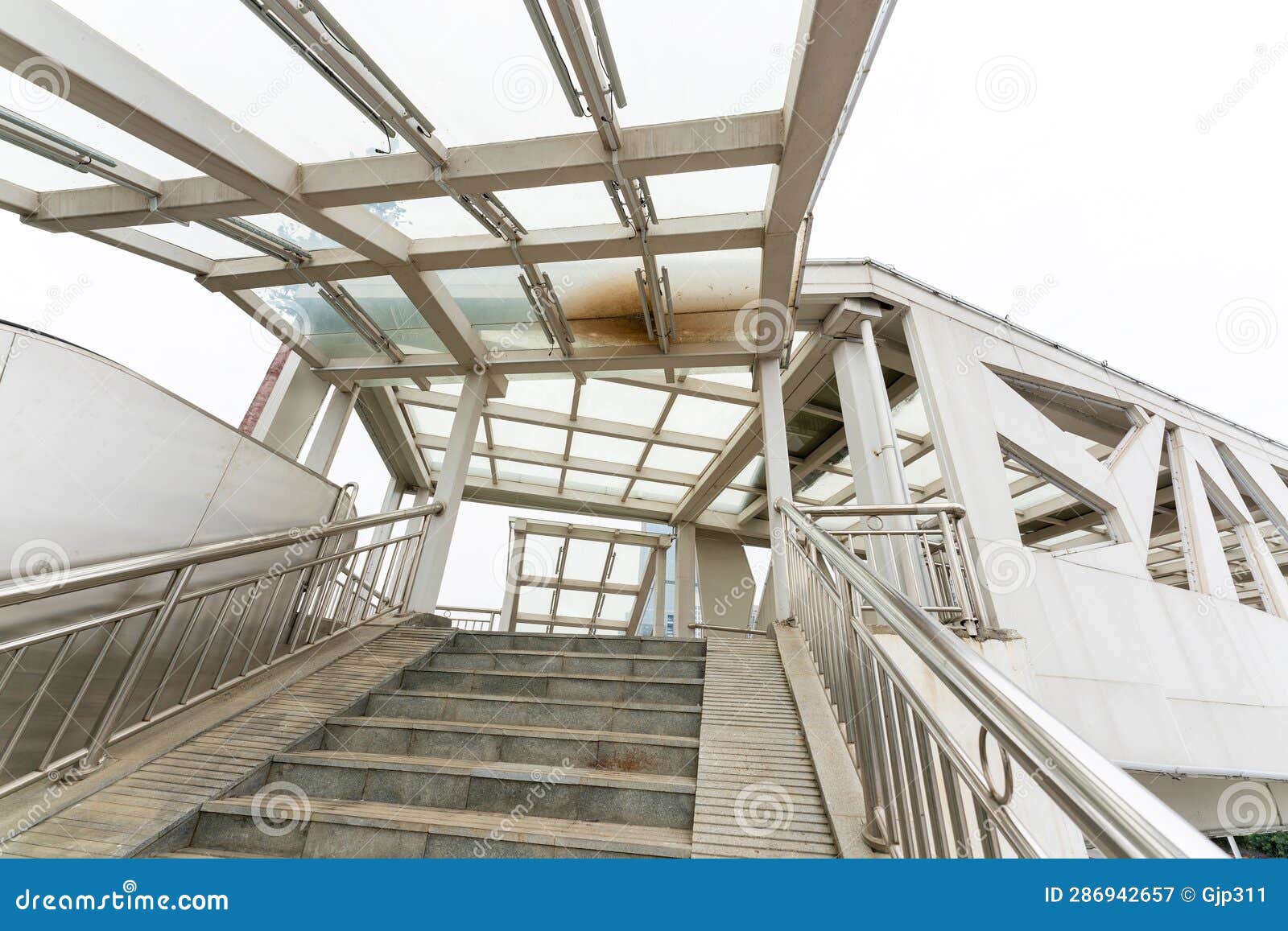 Inside of a Modern Overhead Pedestrian Bridge Stock Image - Image of ...