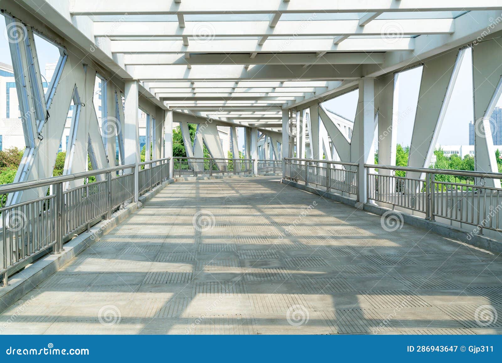 Inside of a Modern Overhead Pedestrian Bridge Stock Image - Image of ...