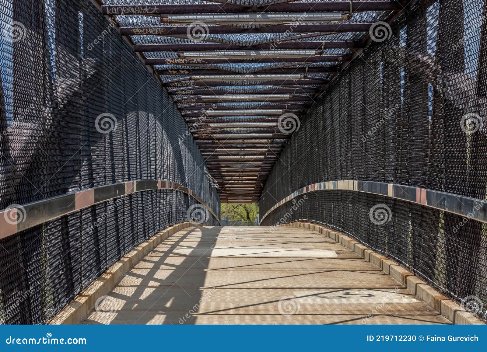 Inside of a Modern Overhead Pedestrian Bridge Over a Highway Stock ...