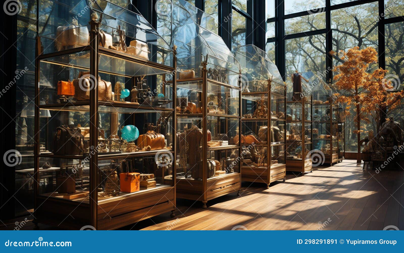 Inside a Modern Retail Store, Glass Shelves Display a Collection of ...