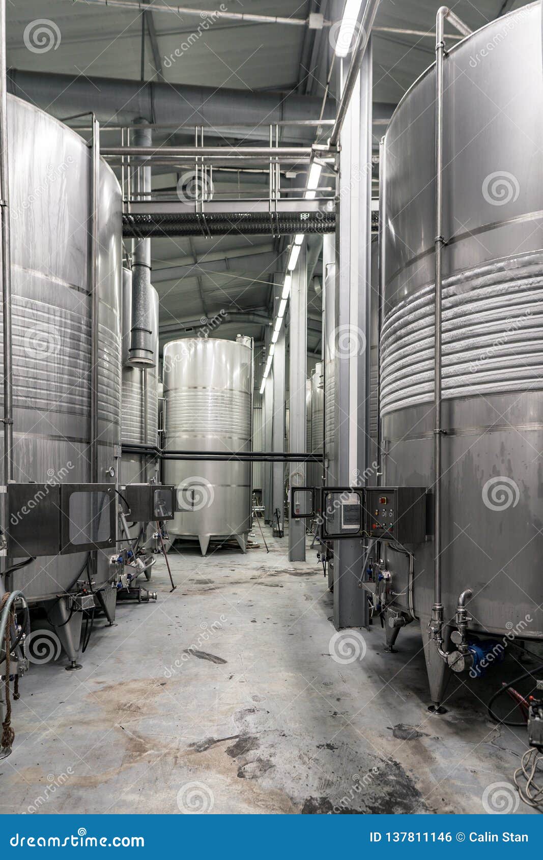 Inside of a Modern Winery with Controlled Temperature Wine Tanks Stock ...