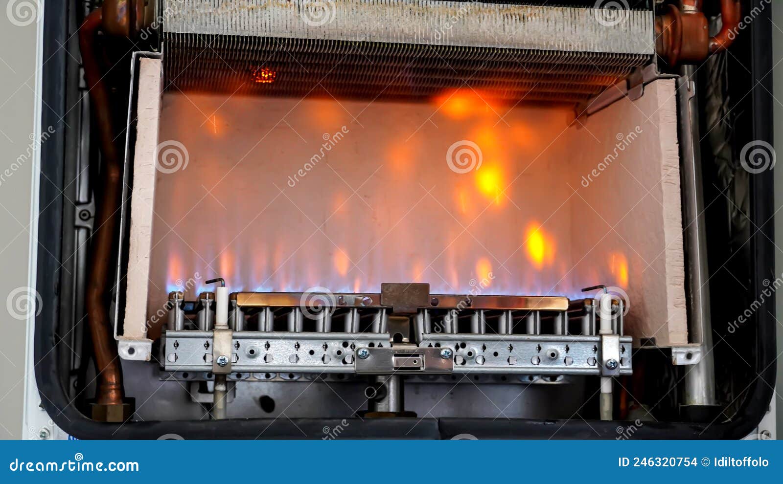 Inside of a Natural Gas Combi Boiler that is Working Stock Photo ...