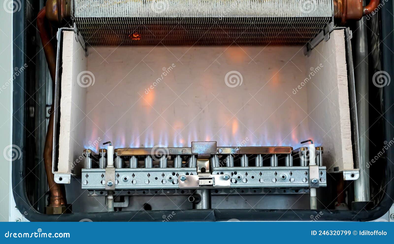 Inside of a Natural Gas Combi Boiler that is Working Stock Image ...