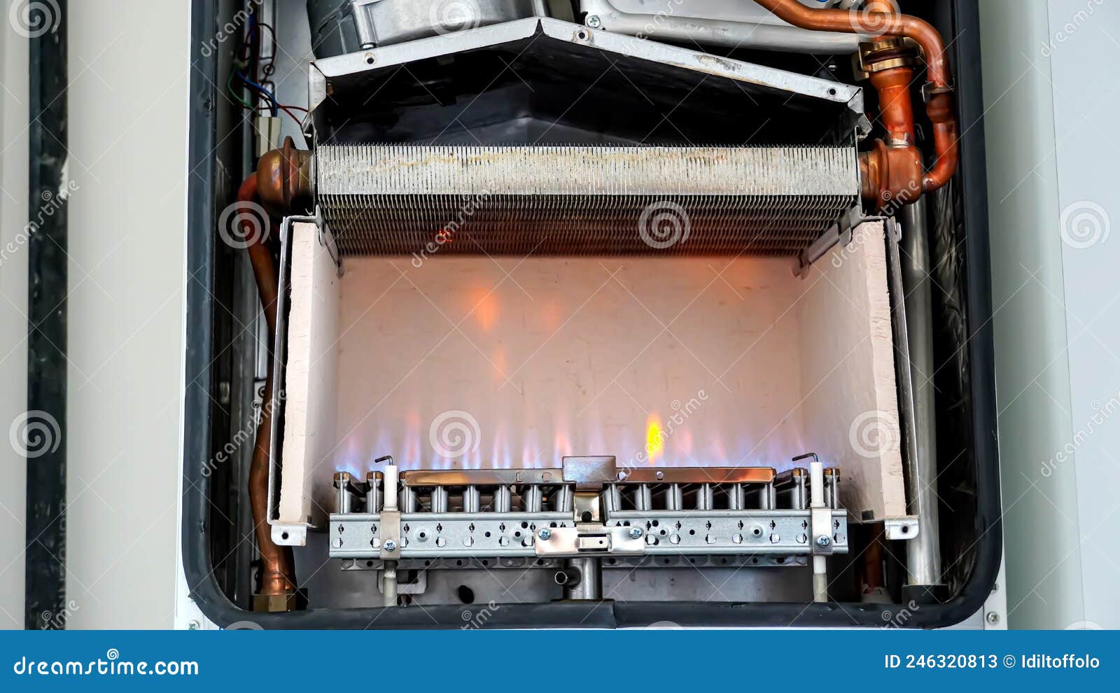 Inside of a Natural Gas Combi Boiler that is Working Stock Image ...