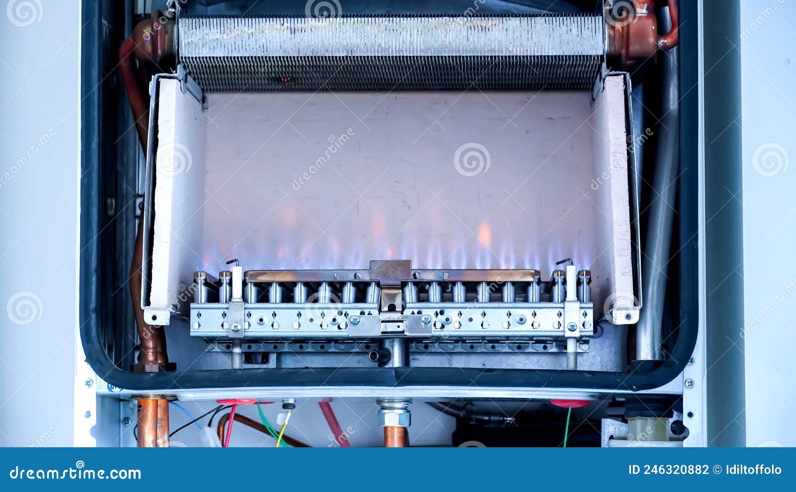 Inside of a Natural Gas Combi Boiler that is Working Stock Photo ...