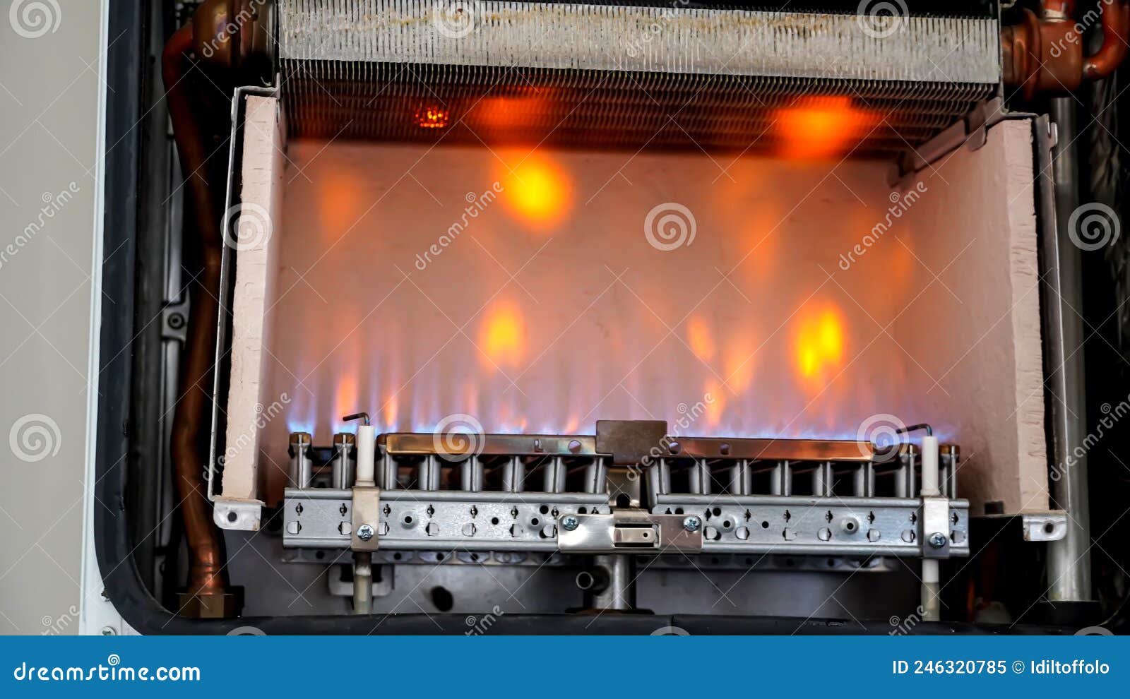 Inside of a Natural Gas Combi Boiler that is Working Stock Image ...
