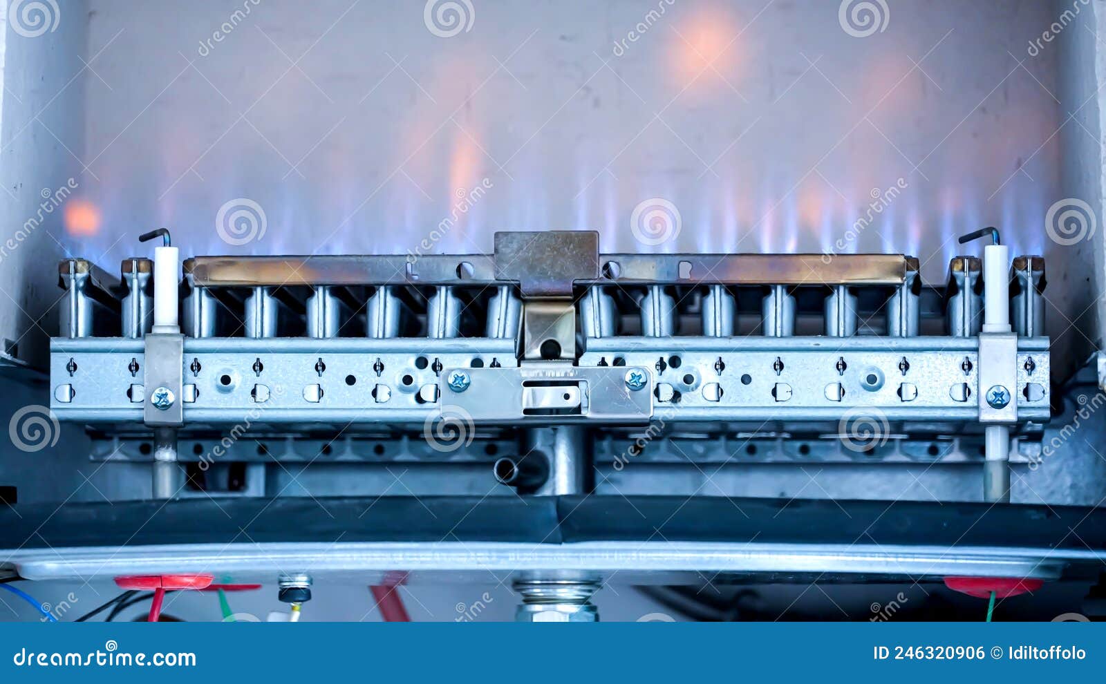 Inside of a Natural Gas Combi Boiler that is Working Stock Photo ...