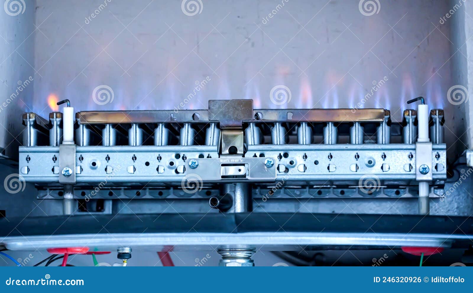 Inside of a Natural Gas Combi Boiler that is Working Stock Photo ...