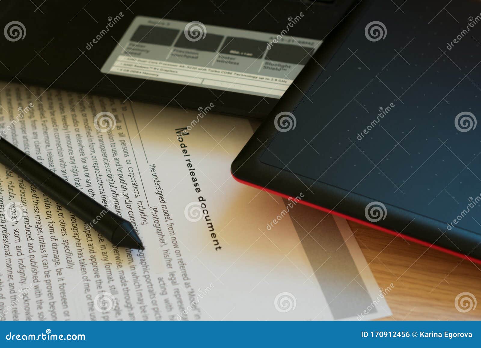 Business Composition with Model Release Document, Part of Graphic ...