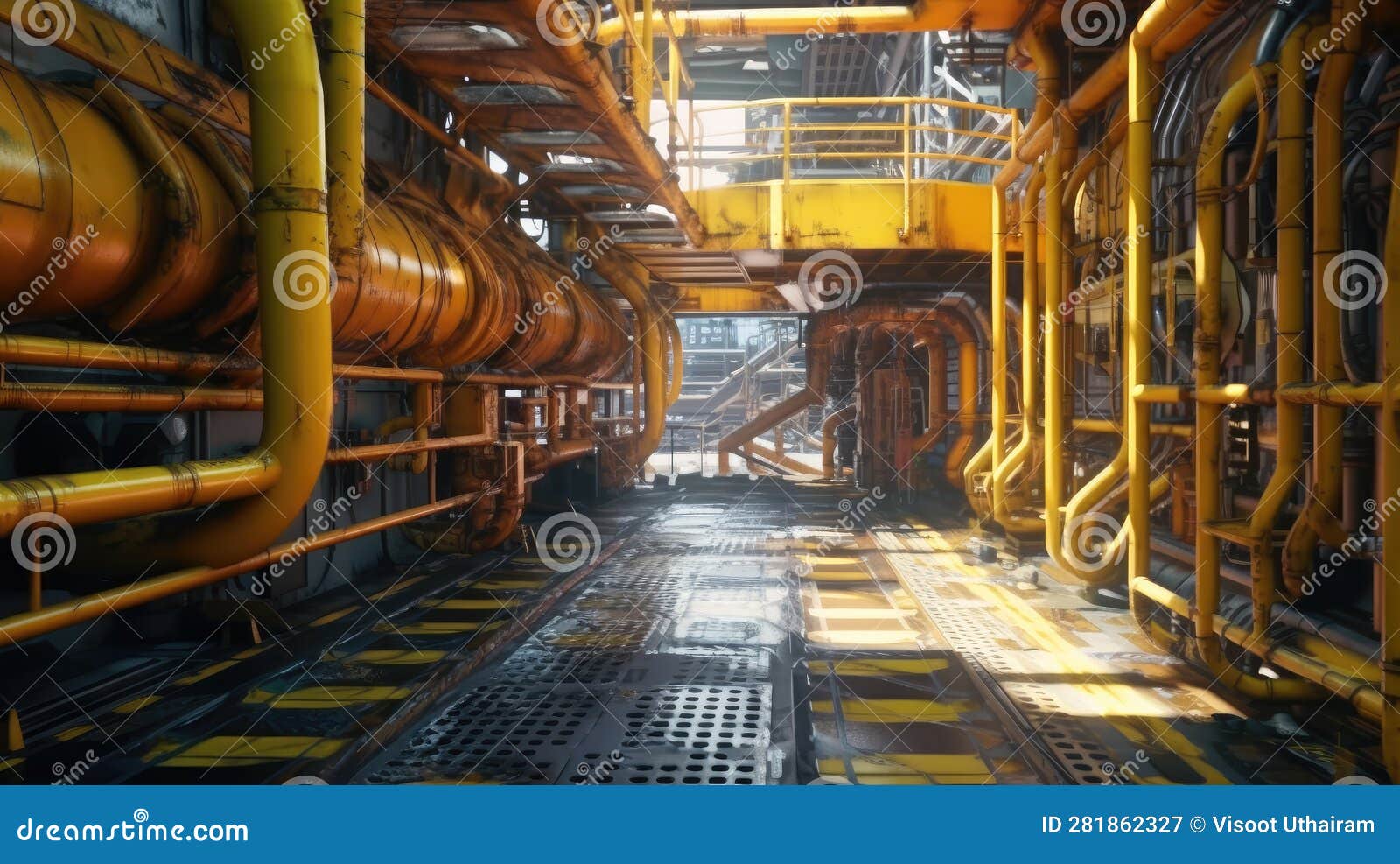 Inside Oil Drill Rig Platform on the Sea Stock Illustration ...