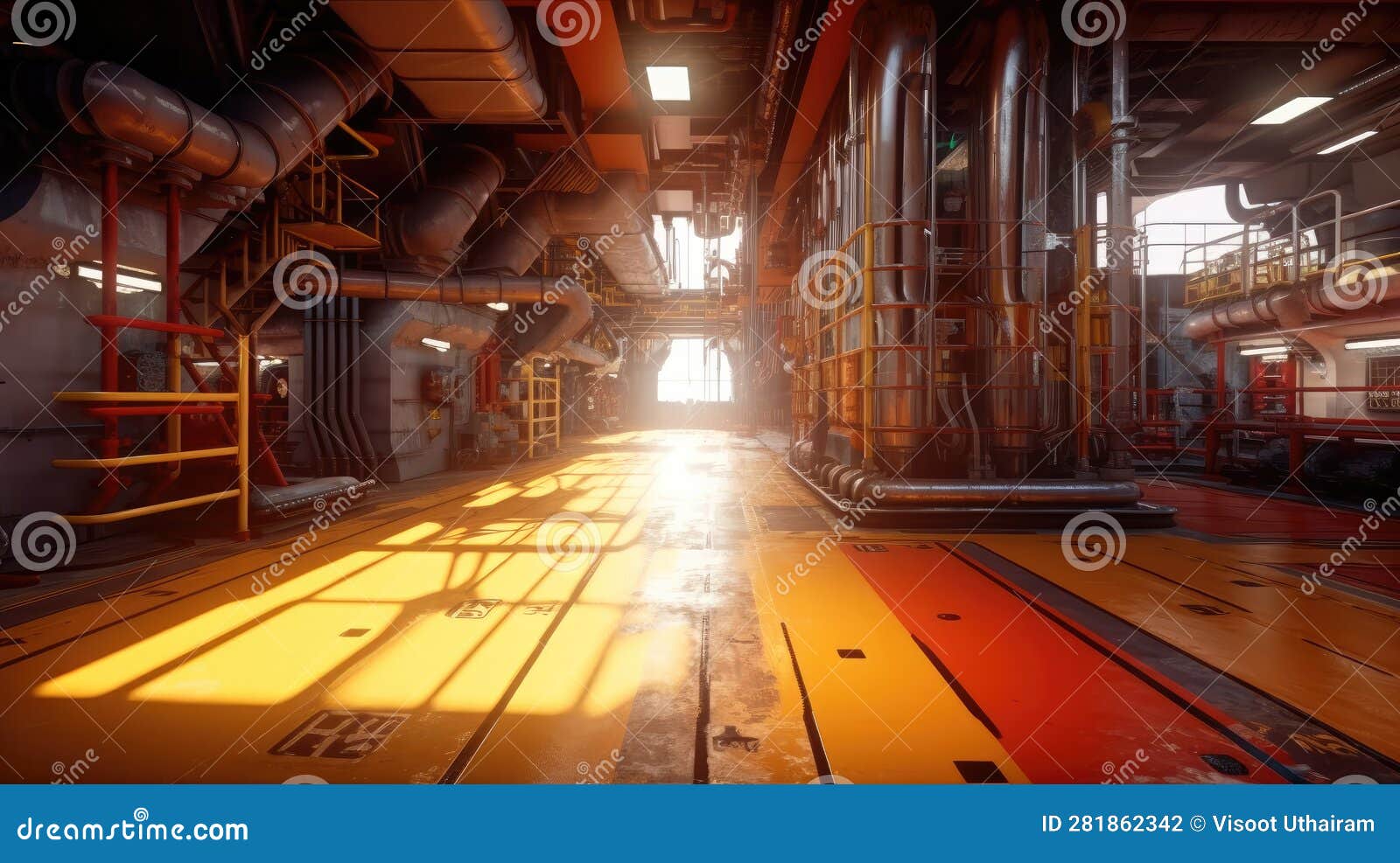 Inside Oil Drill Rig Platform on the Sea Stock Illustration ...