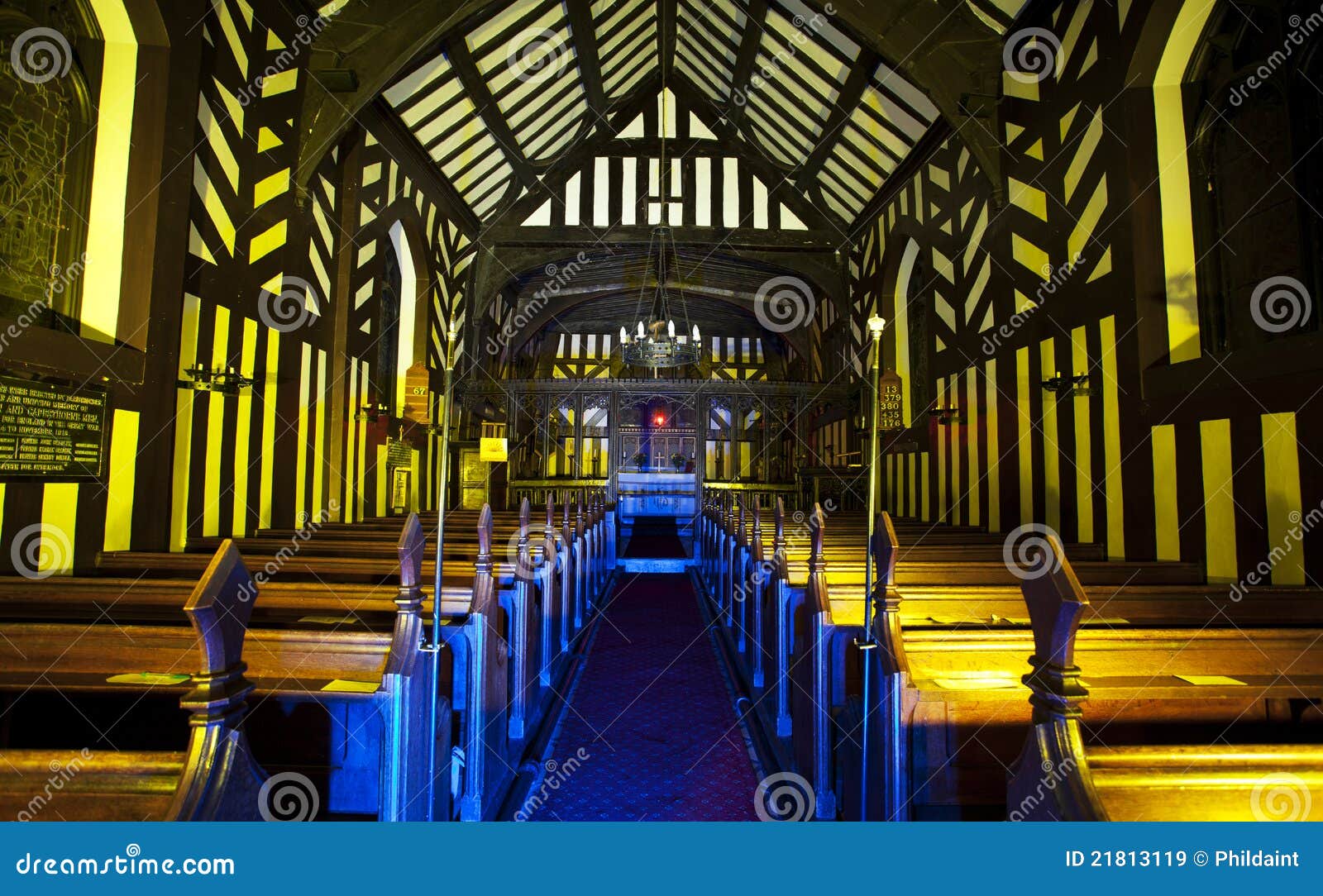 Inside an Old Black and White Church at Night Stock Image - Image of ...