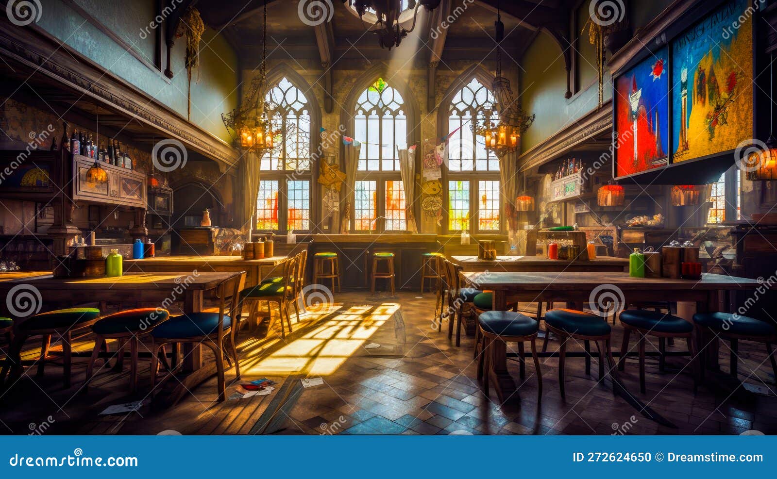 The Inside of an Old Church with Tables and Chairs. Generative AI Stock ...