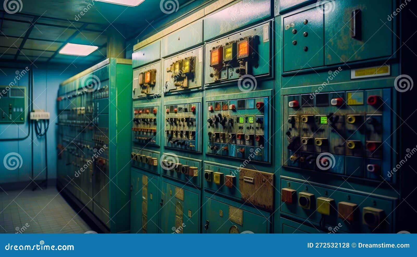 The Inside of an Old Control Room with Many Switches. Generative AI ...