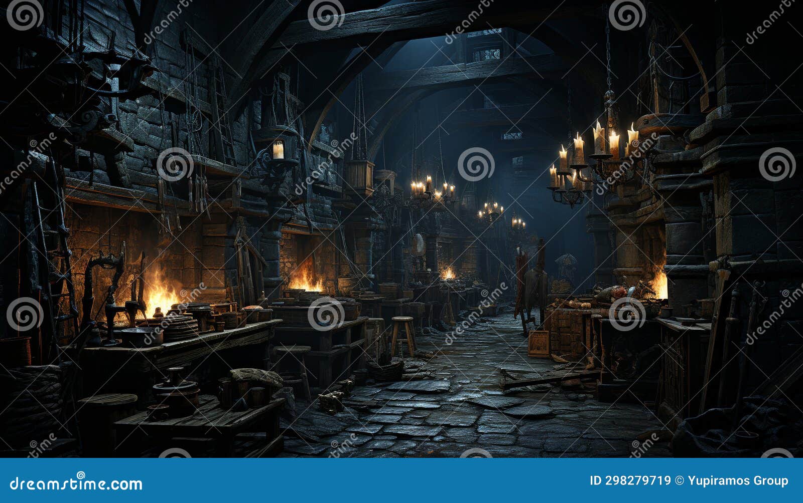 Inside an Old, Dark, Spooky Workshop, Ancient Wood Burns Generated by ...