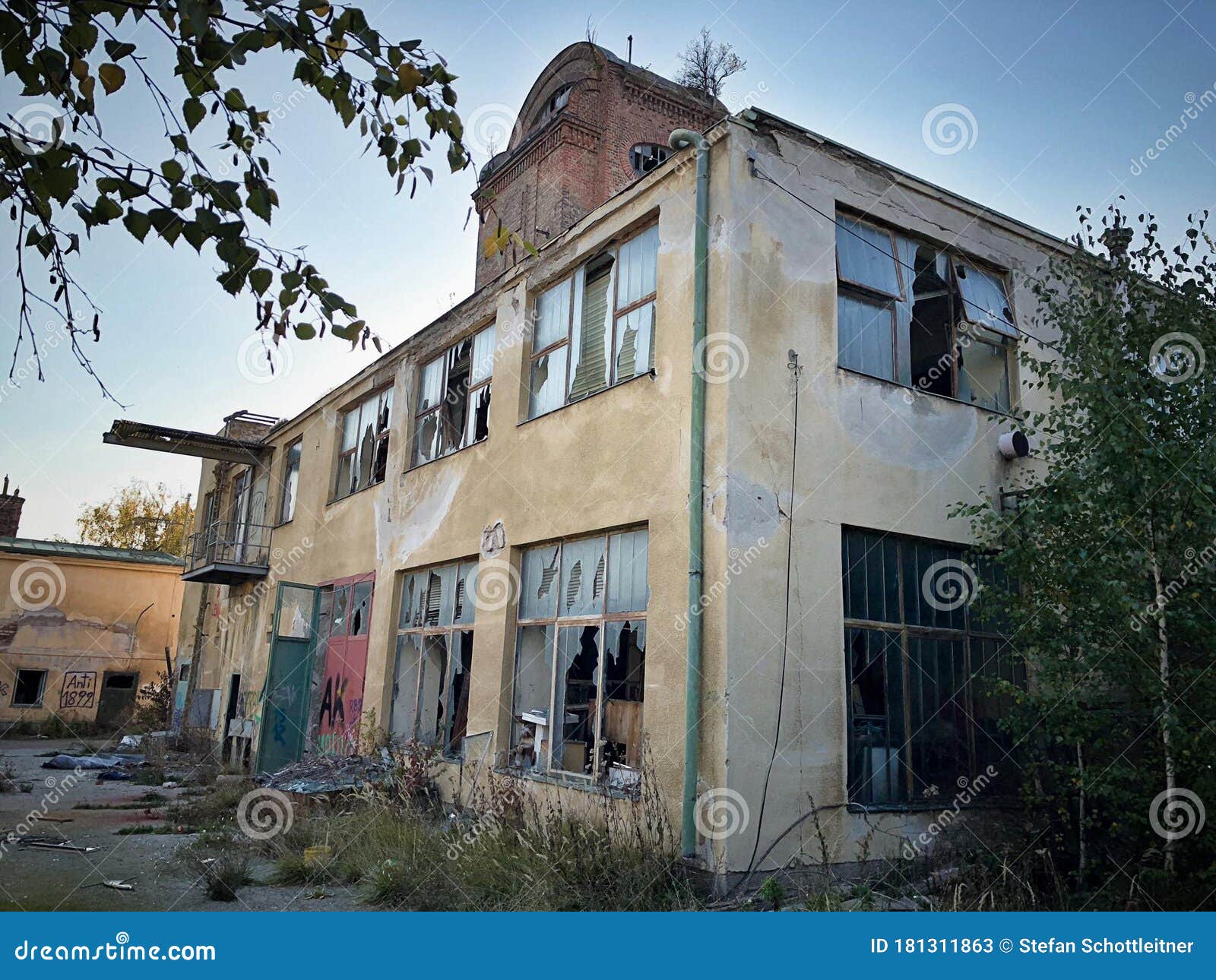 Inside an Old Factory Outside the City Stock Image - Image of building ...