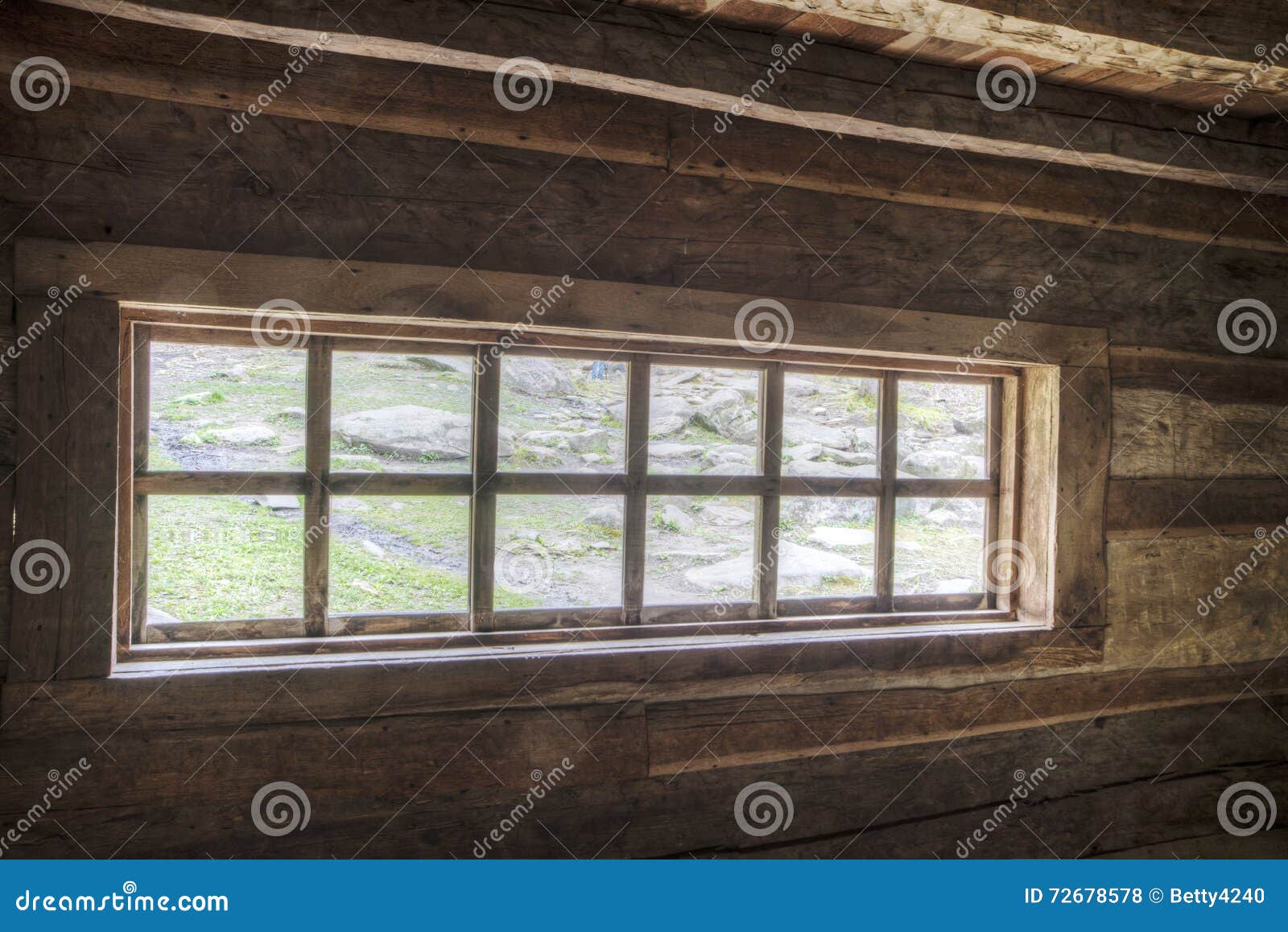Inside of an Old Log Home Facing Windows. Stock Photo - Image of design ...