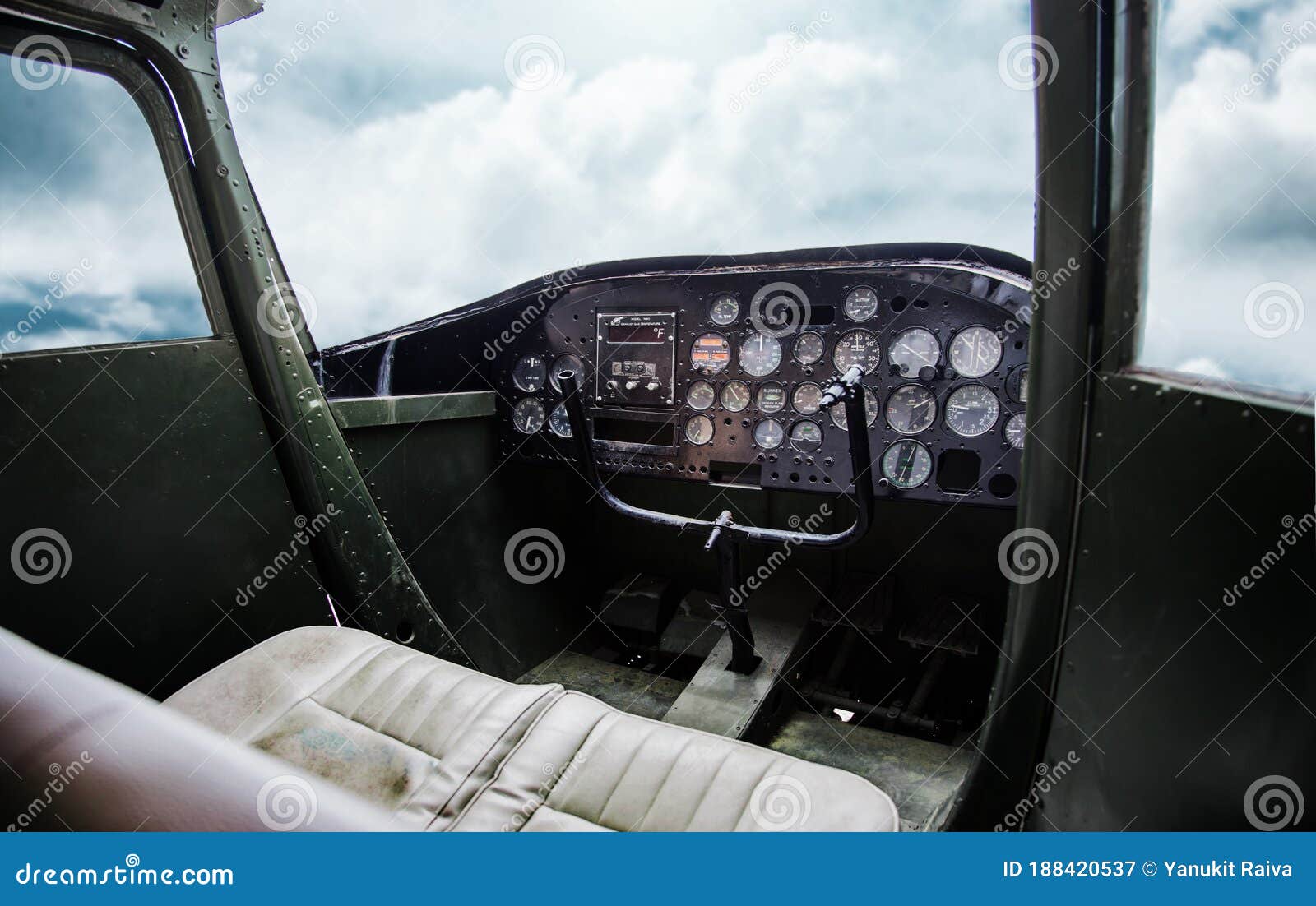 Inside Old Pilot Room in Aeroplane with Blue Sky Stock Image - Image of ...