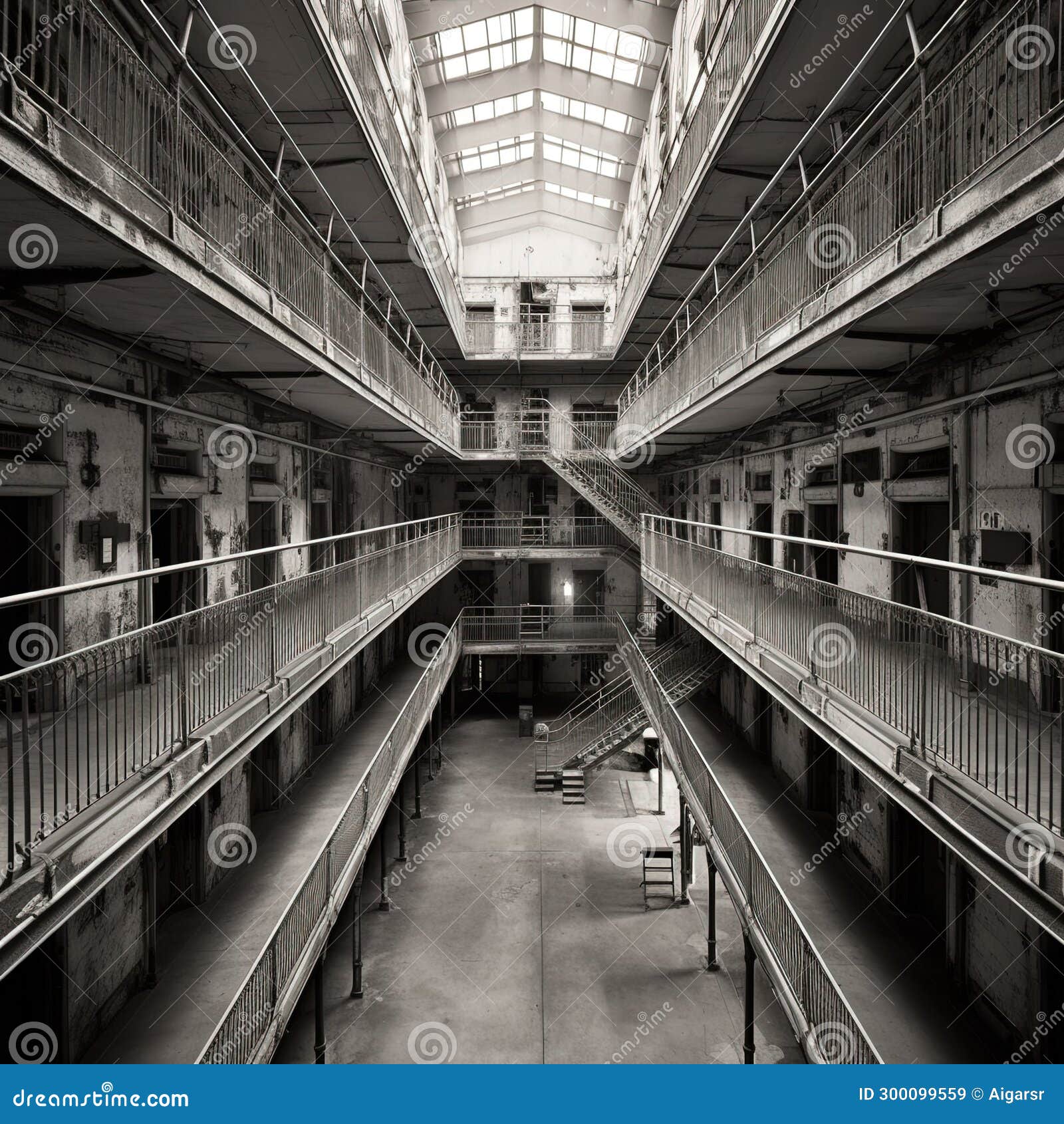 Inside in an old prison stock illustration. Illustration of security ...