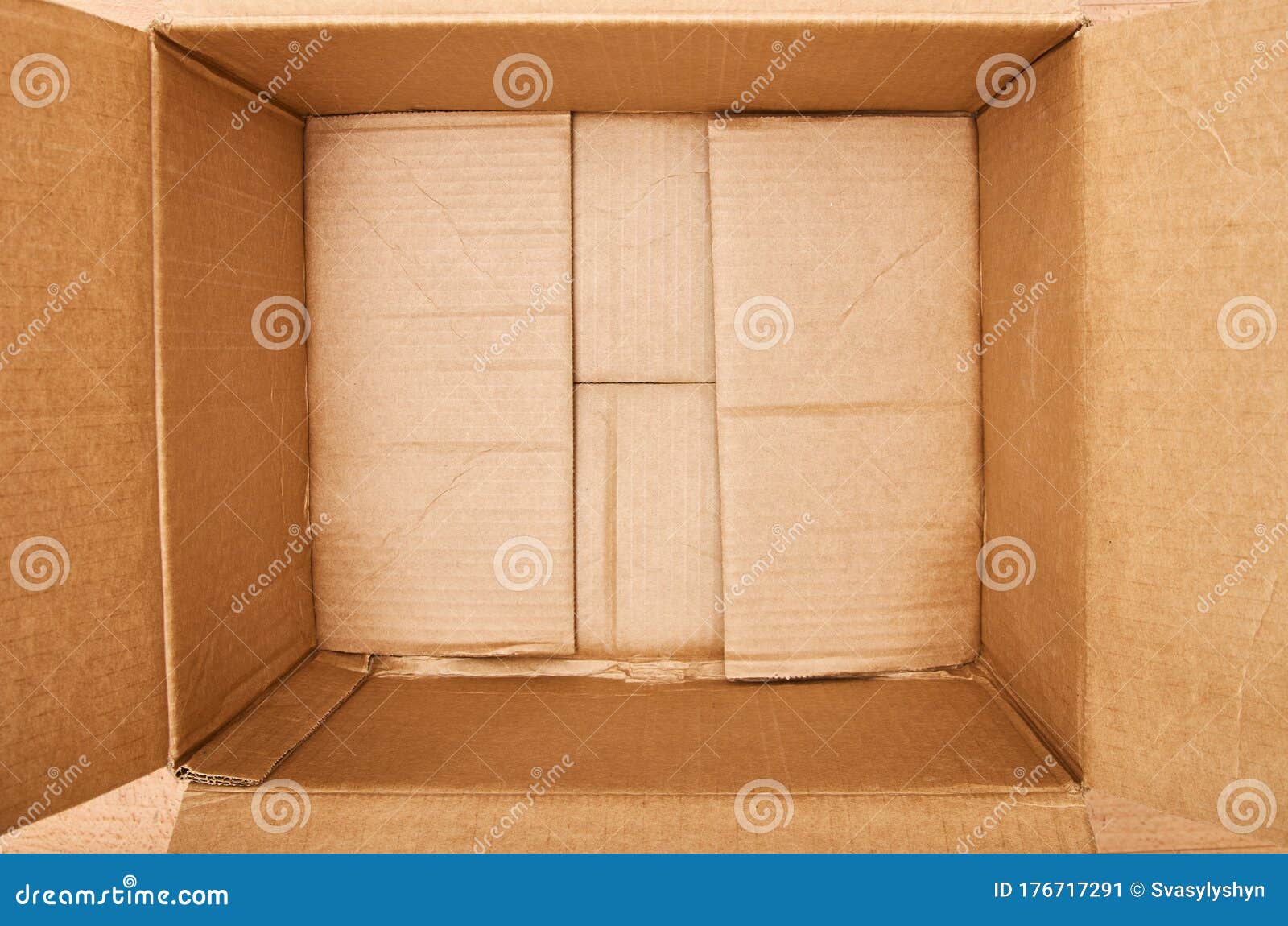 Inside Open Empty Corrugated Brown Cardboard Box. Top Down Shot Stock ...