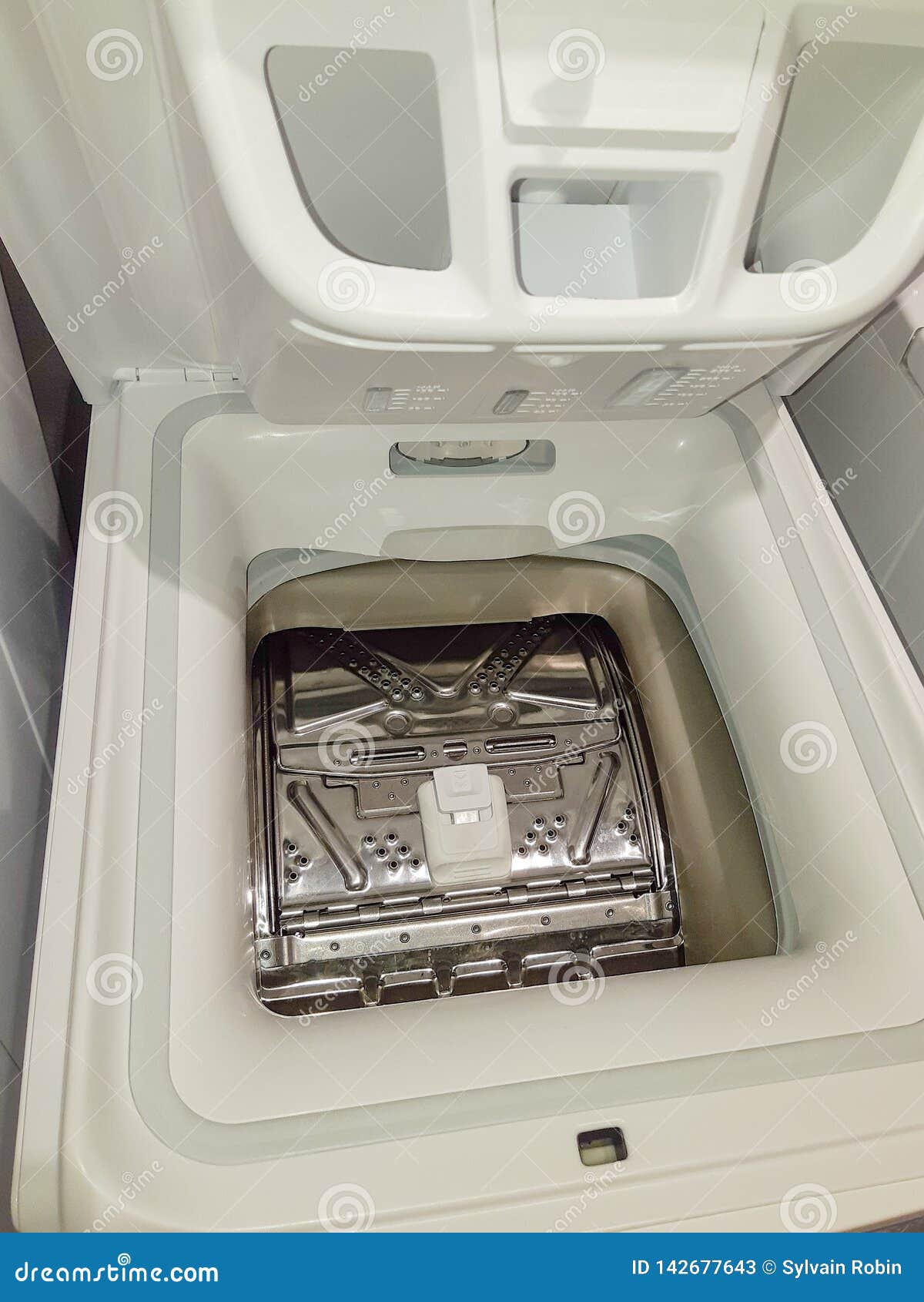 Inside Open White Washing Machine in Home Laundry Stock Image - Image ...