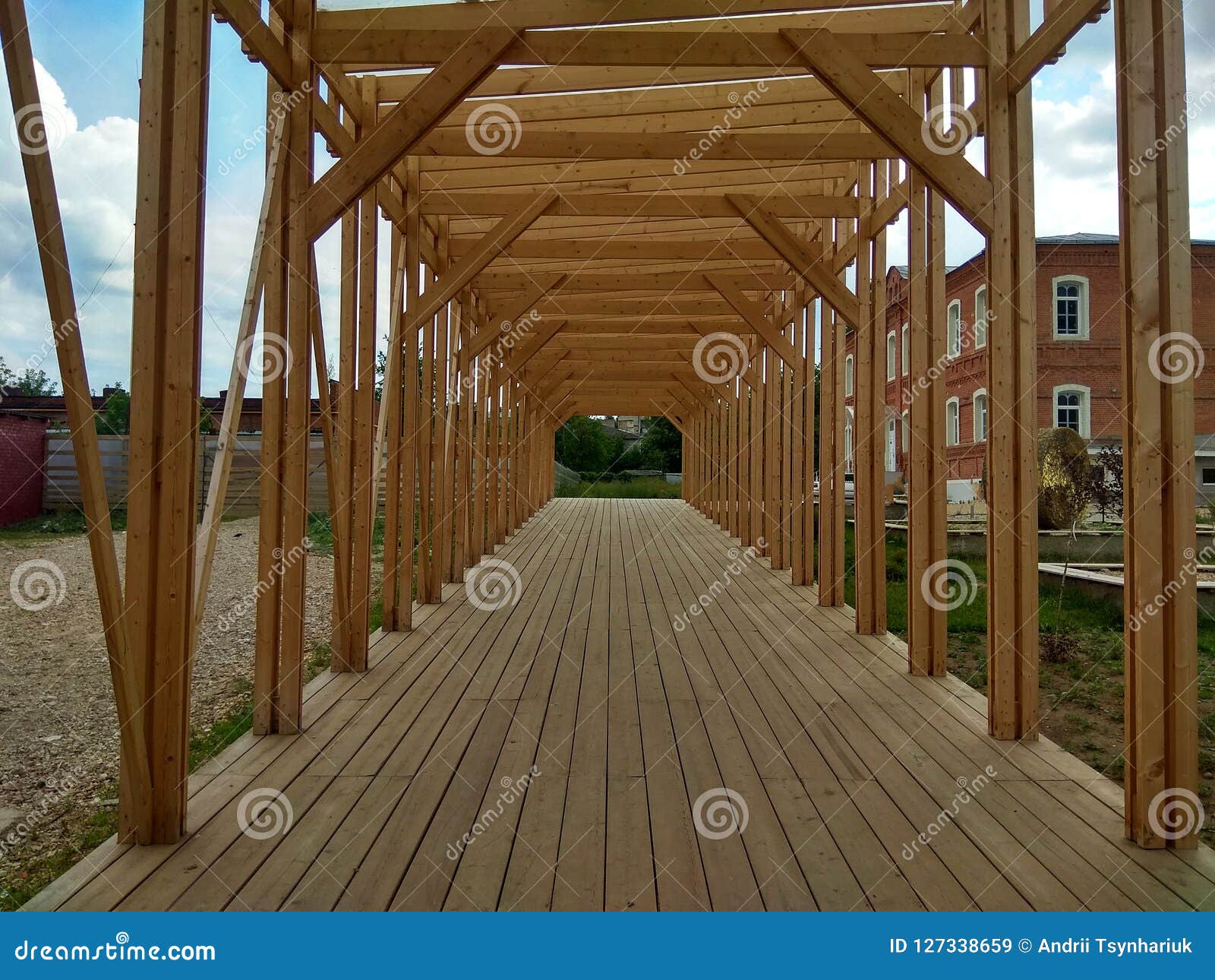 Inside Perspective View of Under Construction Wooden Architecture Stock ...