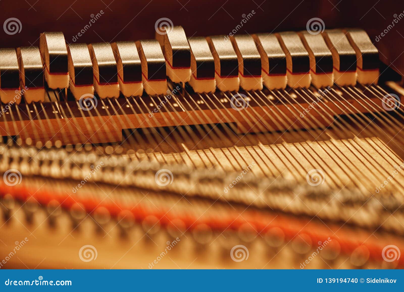 Inside of a Piano. Close-up View of Hammers and Strings Inside the ...