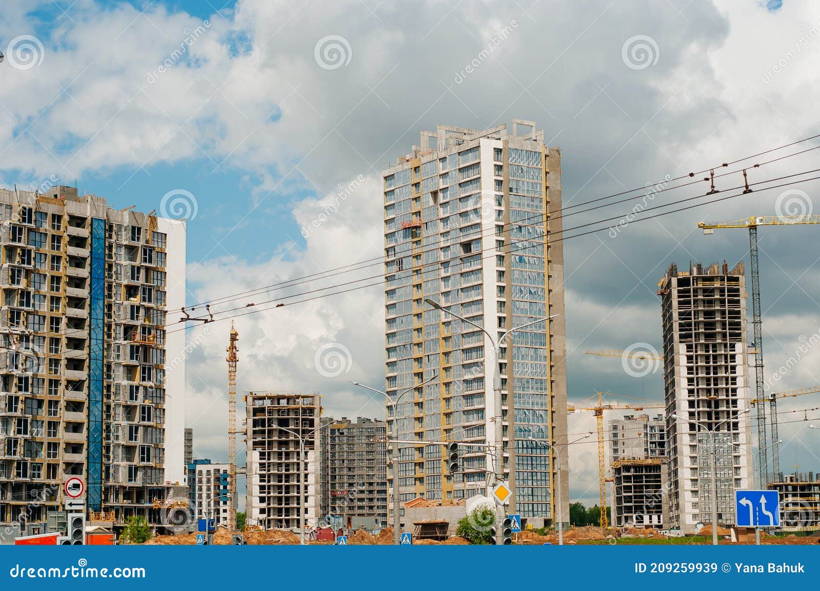 Inside Place for Many Tall Buildings Under Construction and Cranes ...