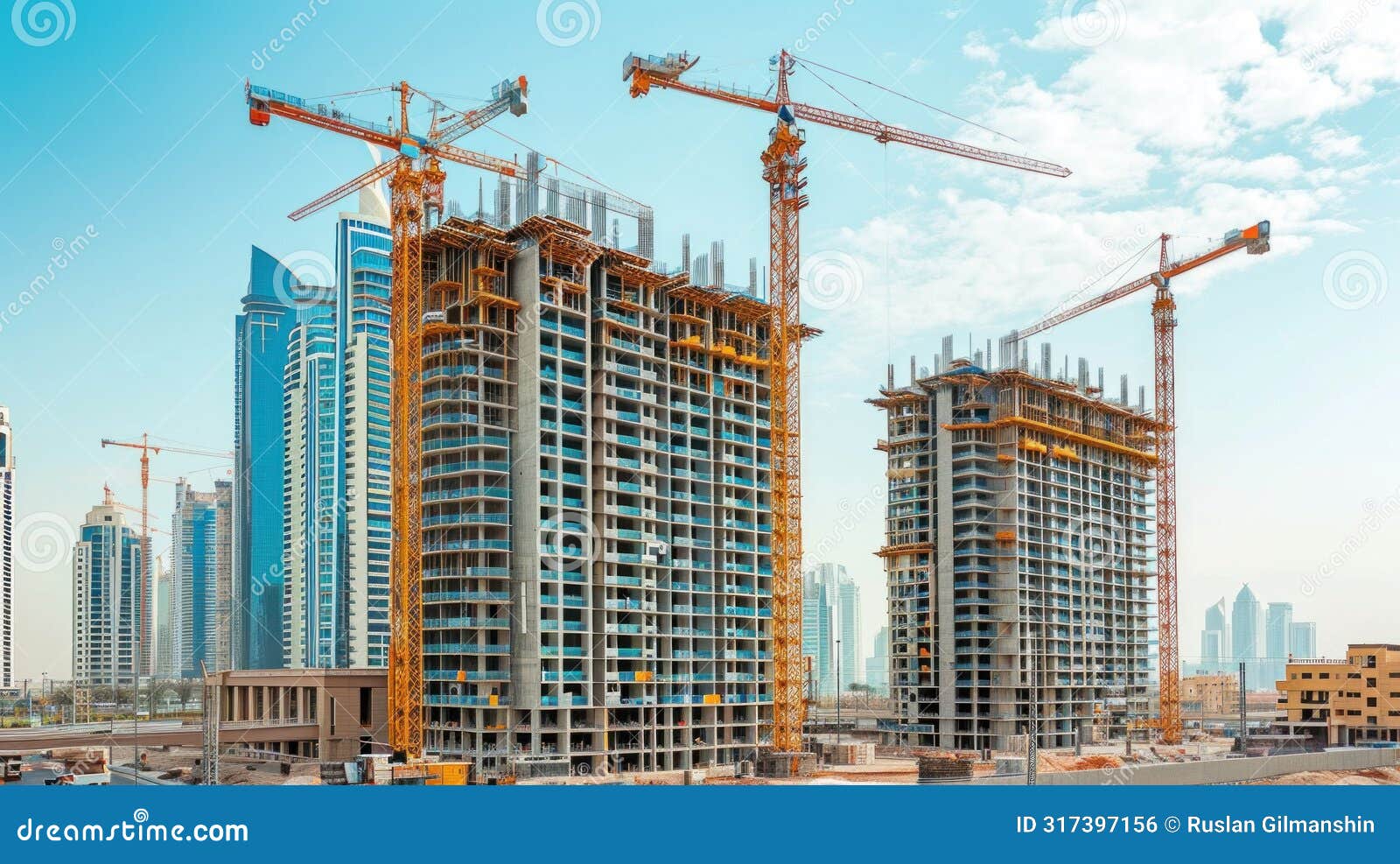 Inside Place for Many Tall Buildings Under Construction and Cranes ...