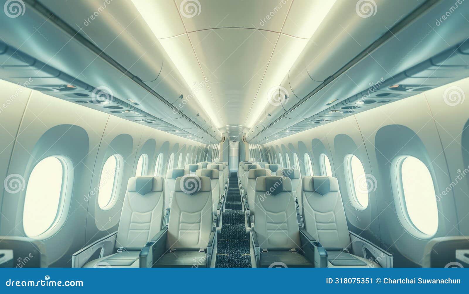 The Inside of a Plane is Shown with a Lot of White and Blue by AI ...