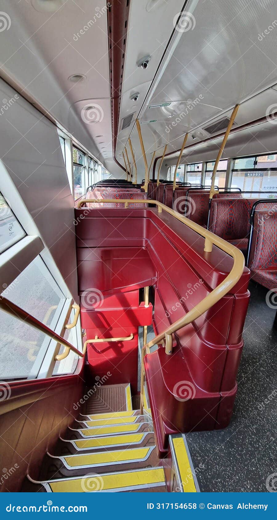 Inside Red London Bus View: Down the Bus Stairs Stock Photo - Image of ...