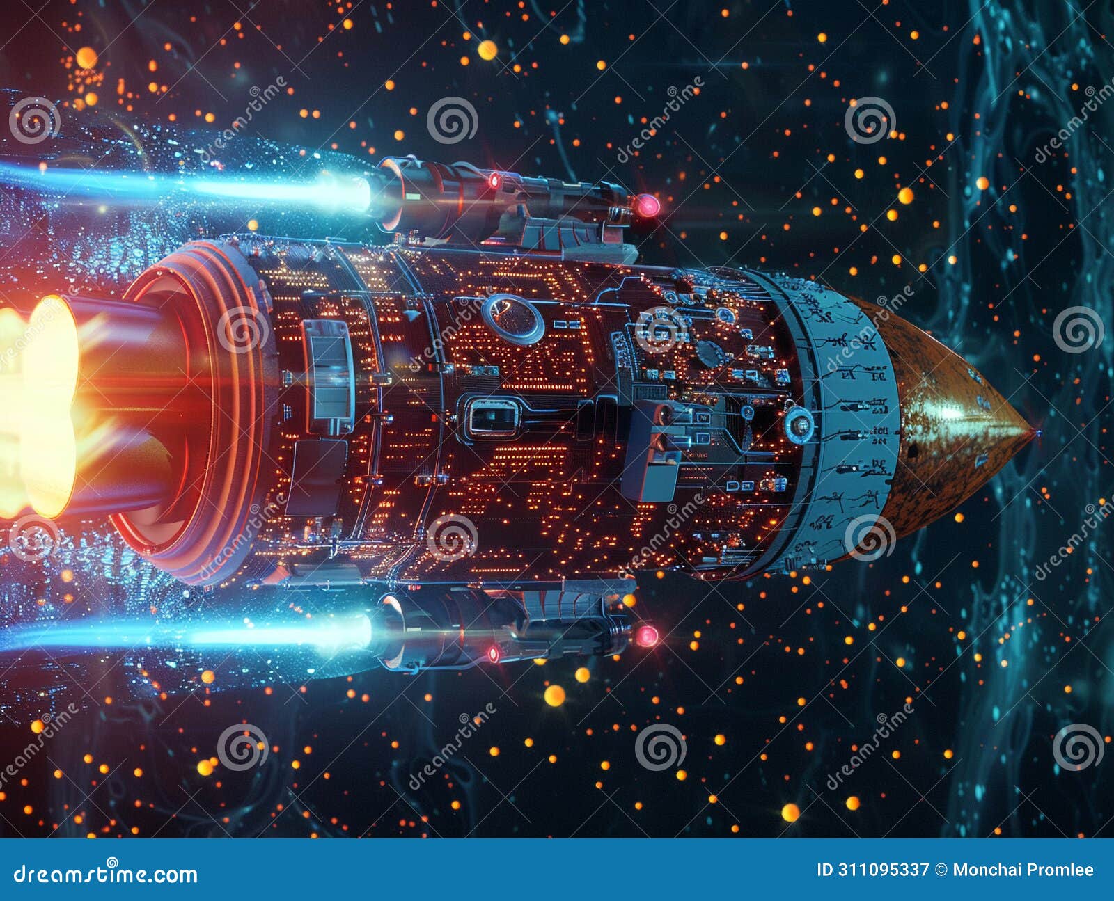 Inside The Rocket A High-tech Circuit Board Hums Royalty-Free Cartoon ...