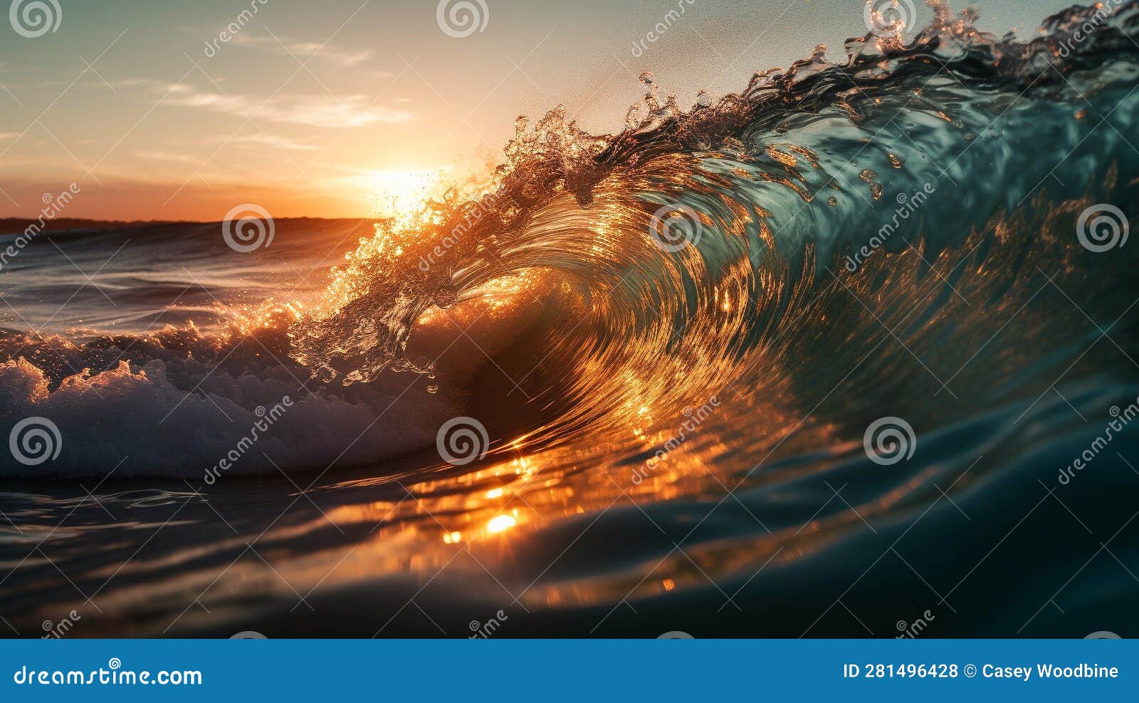 Inside a Rolling Wave in the Ocean As it Breaks at Sunrise or Sunset ...