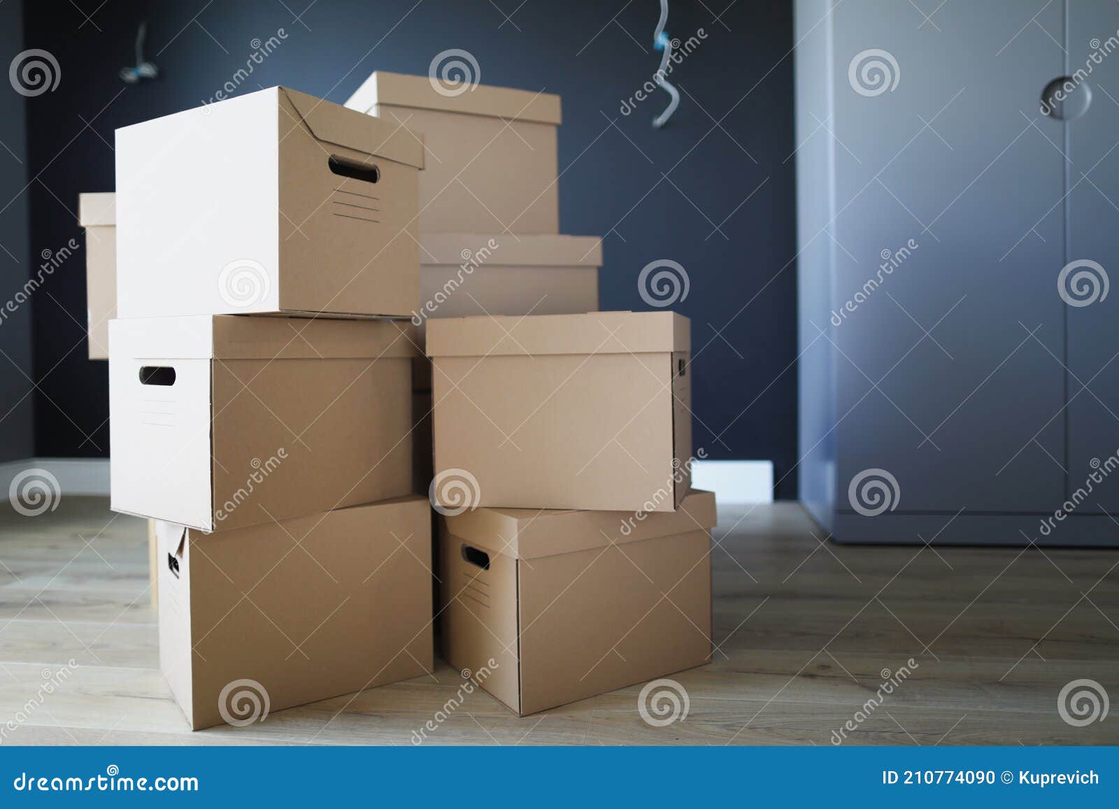 Inside Room Cardboard Boxes on Top of Each Other Stock Photo - Image of ...