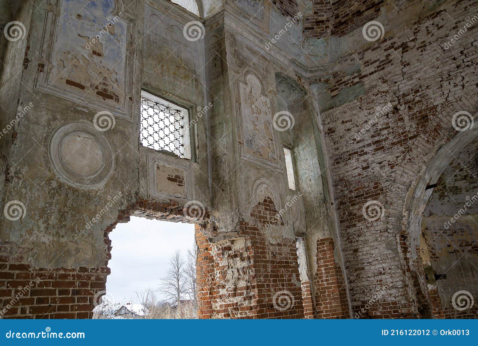 Inside the ruined temple stock photo. Image of cross - 216122012