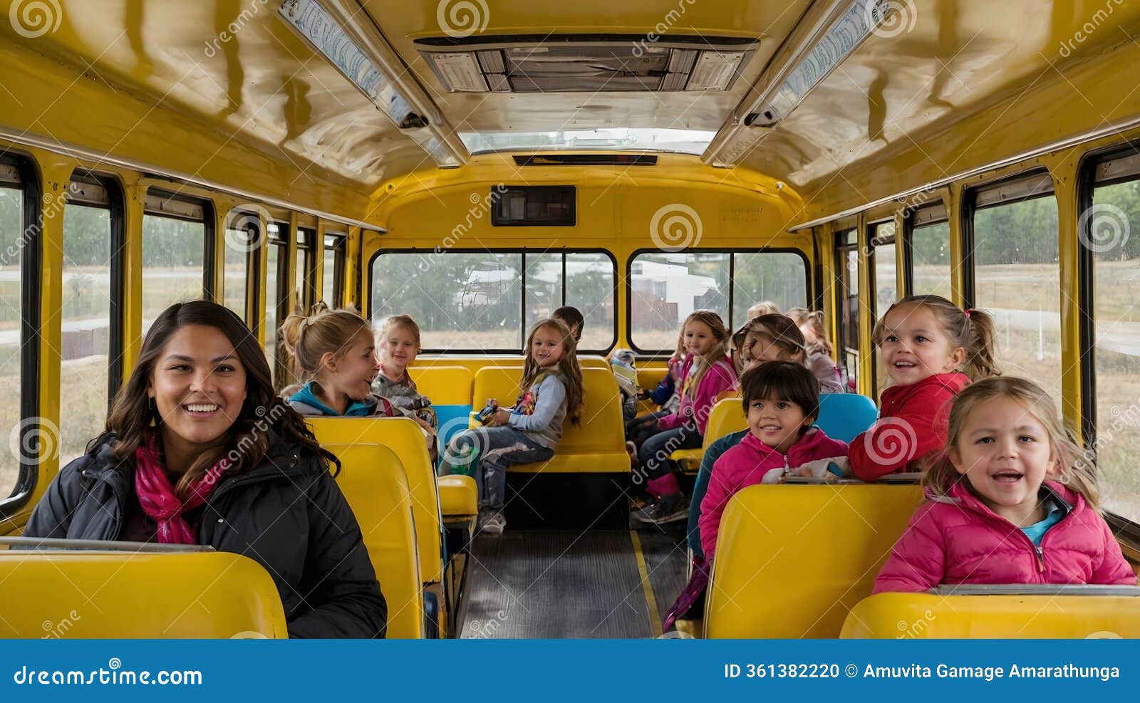 Inside School Bus with Students Chatting and Laughing on the Ride Stock ...