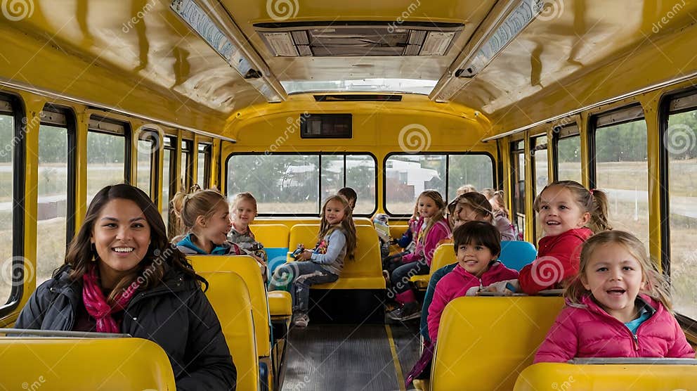 Inside School Bus with Students Chatting and Laughing on the Ride Stock ...
