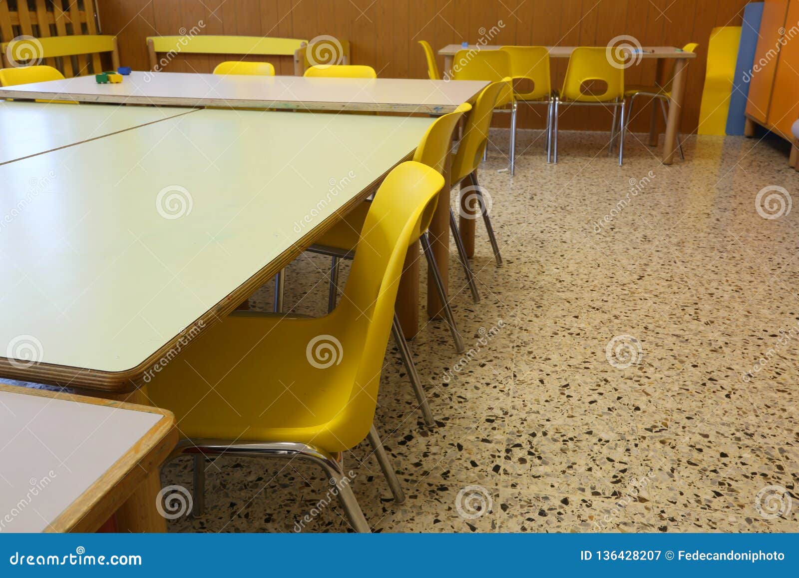 Inside a School Classroom of a School with Small Yellow Chairs a Stock ...
