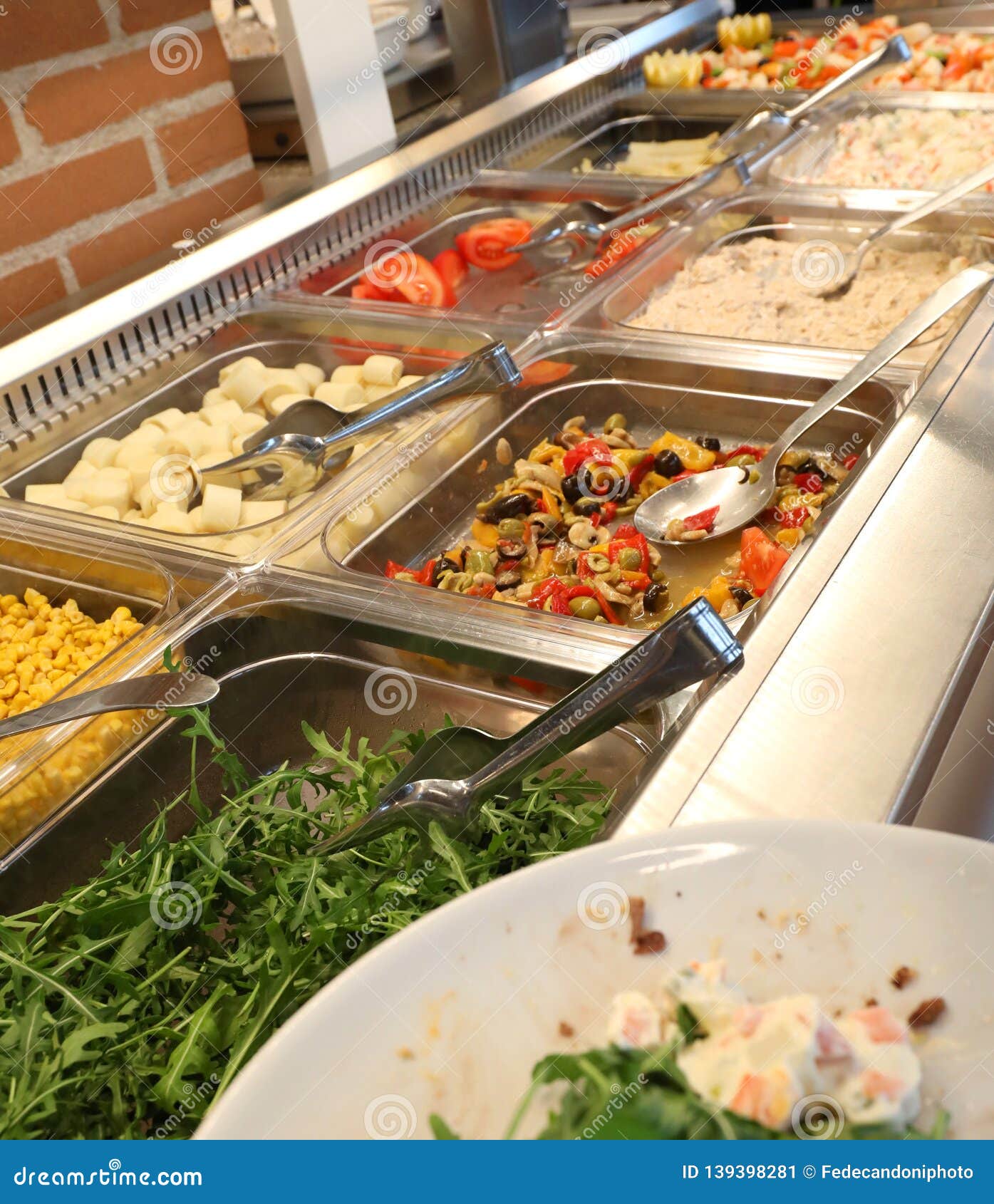 Self Service Restaurant with Many Raw and Cooked Foods Stock Image ...